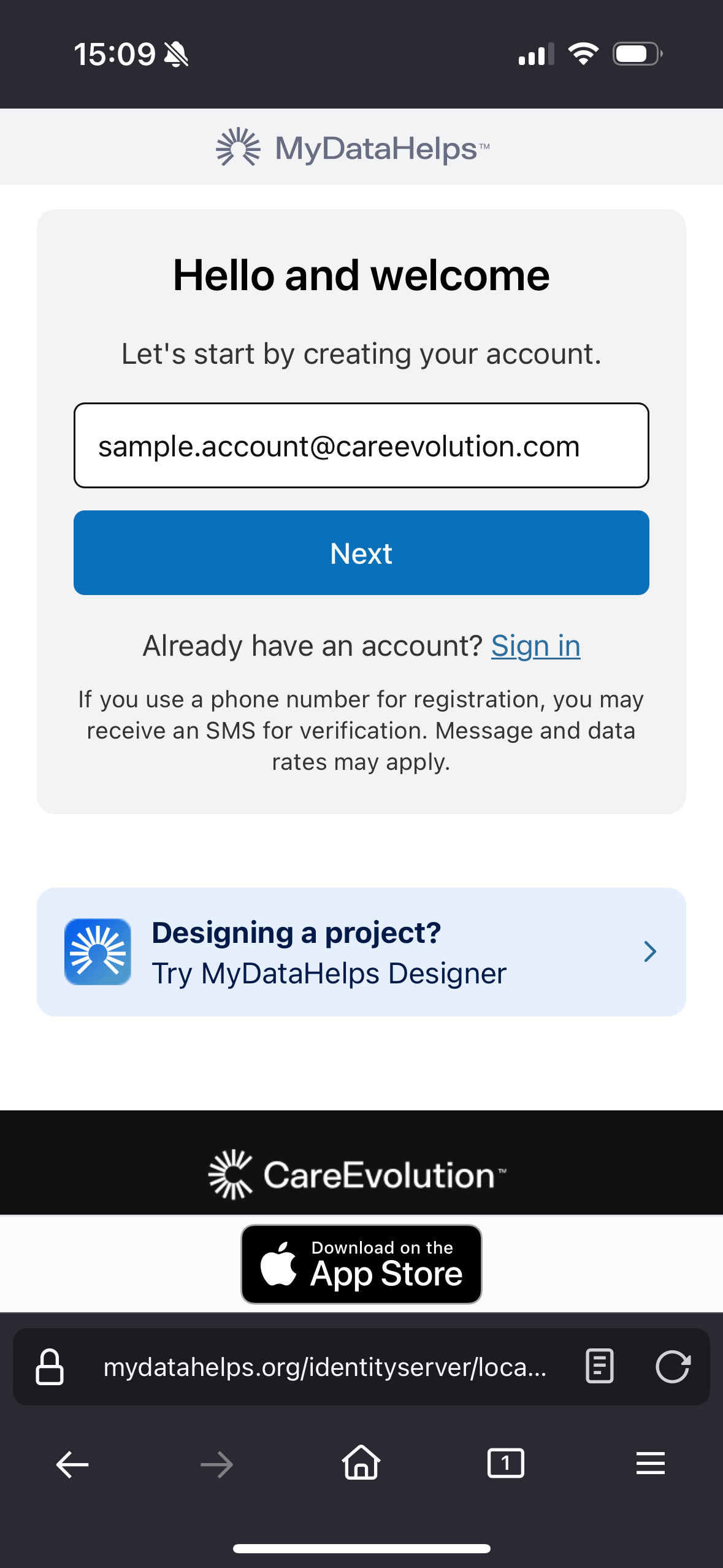Creating a MyDataHelps account – MyDataHelps